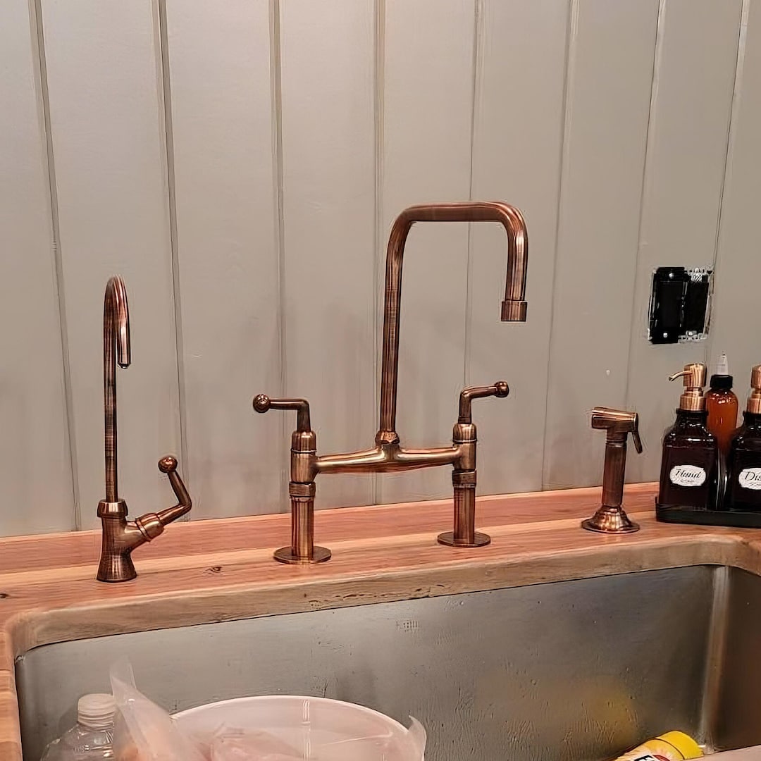 Handmade Copper Kitchen Faucet | Lever Handle, Sprayer & Filtered Tap - Etsy
