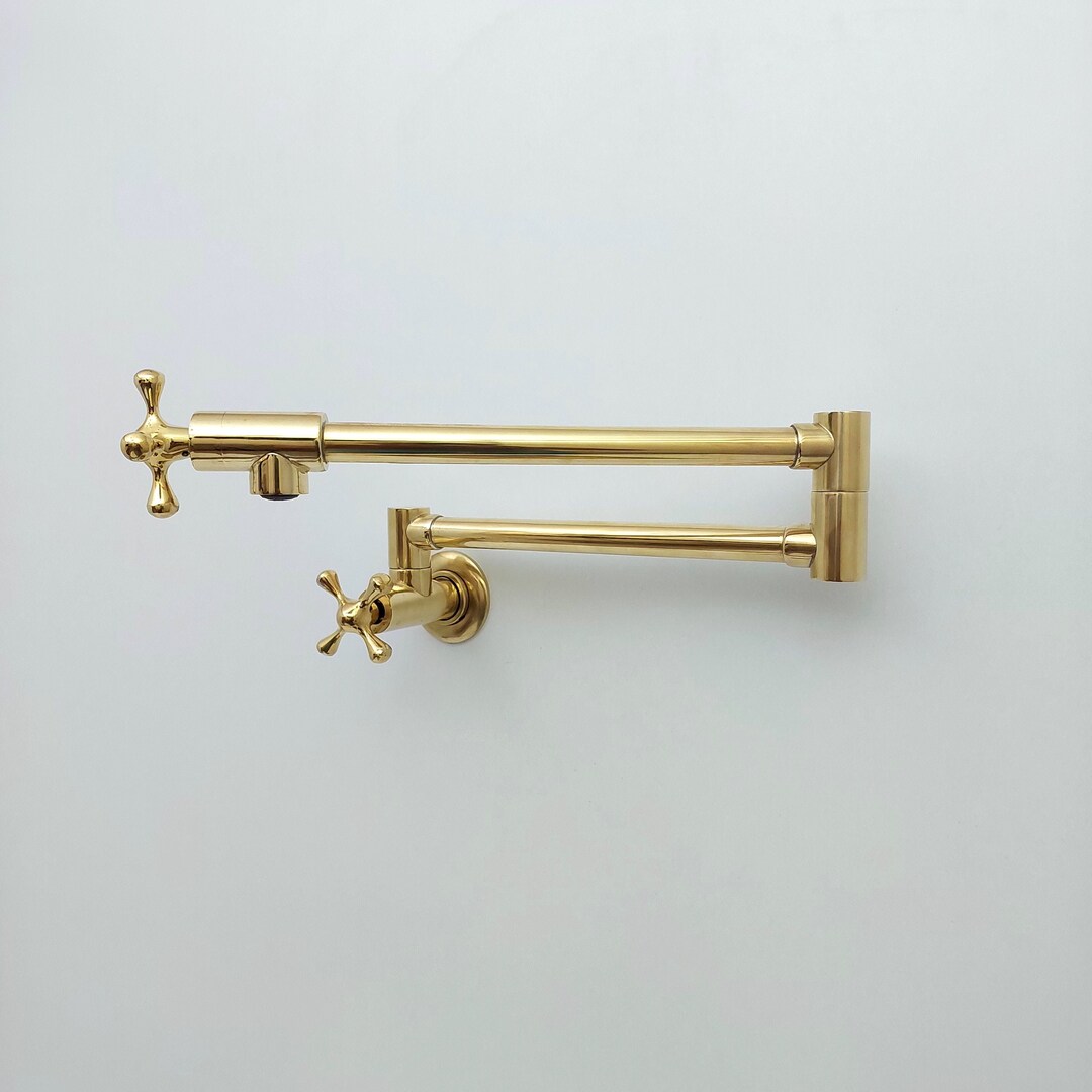 Unlacquered Brass Pot Filler With Cross Handle, Kitchen Pot Filler ...
