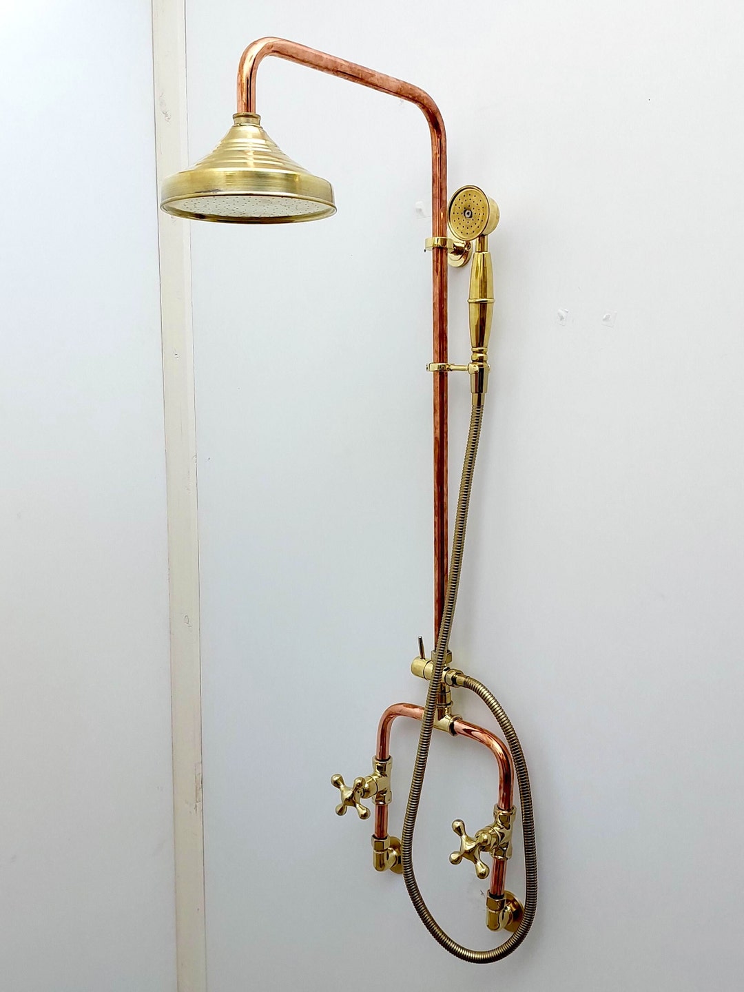 Traditional Unlacquered Brass and Copper Rain Shower System With ...