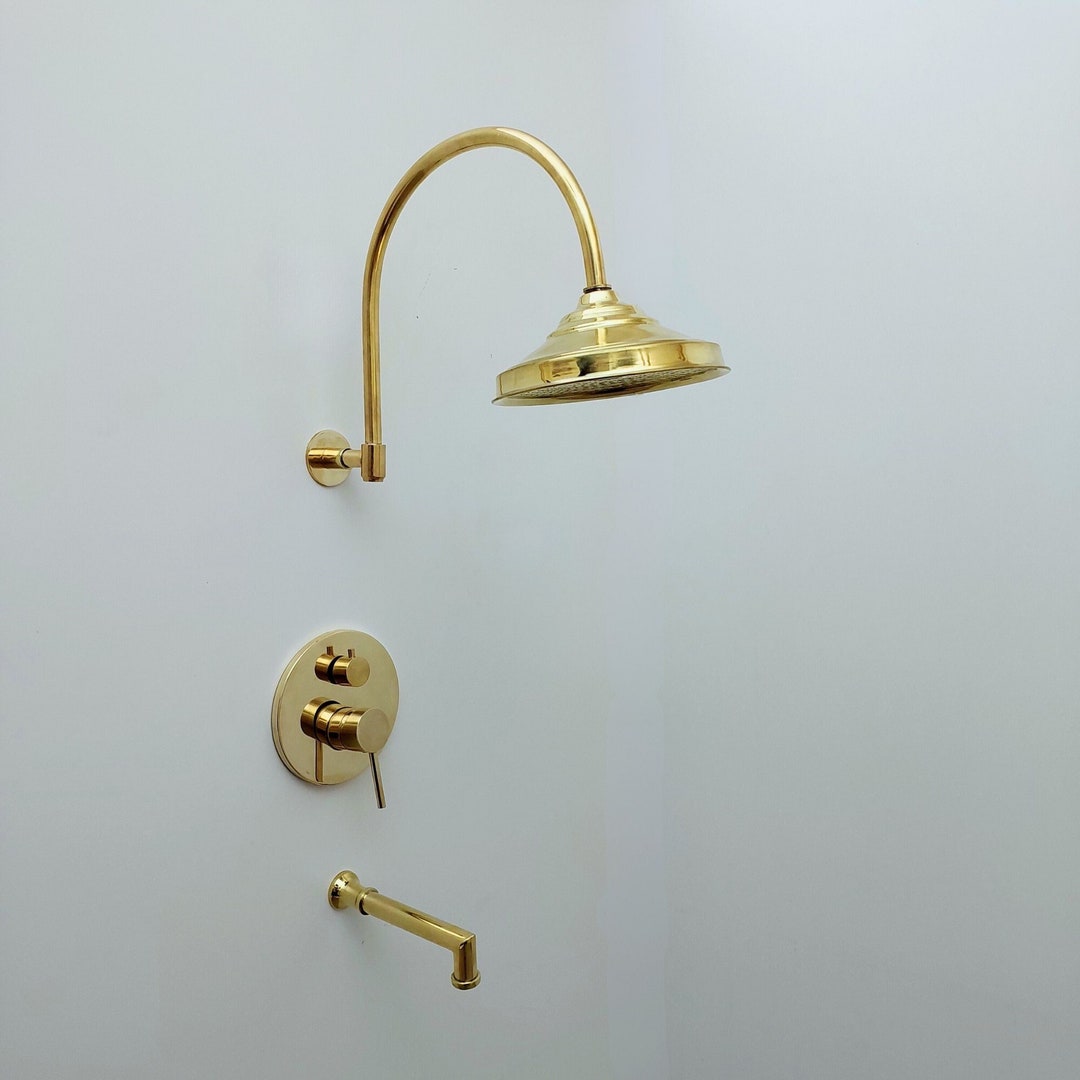 Unlacquered Brass Concealed Shower System - Round Rain Shower Head ...