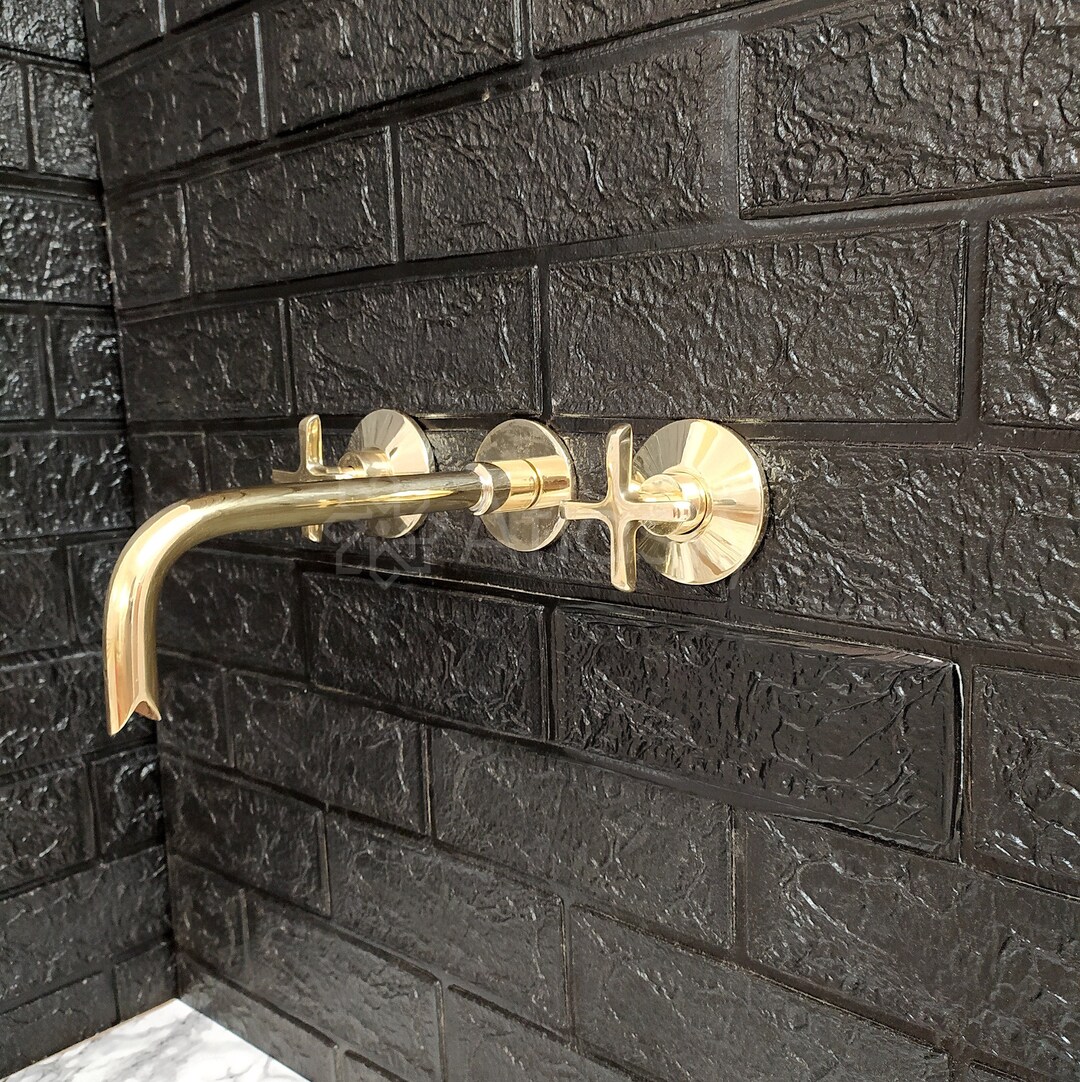 Unlacquered Brass Wall Mounted Bathroom Faucet - Vessel Sink Faucet ...