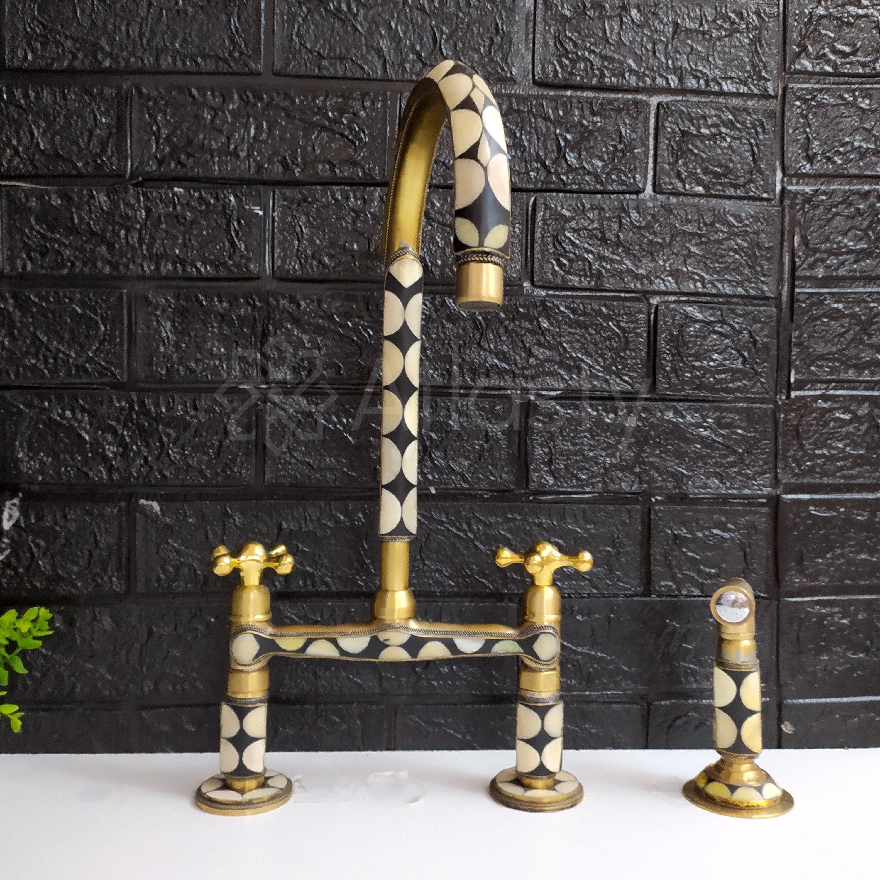 Unlacquered Brass Kitchen Faucet | Resin Inlay, Bridge Style - Etsy
