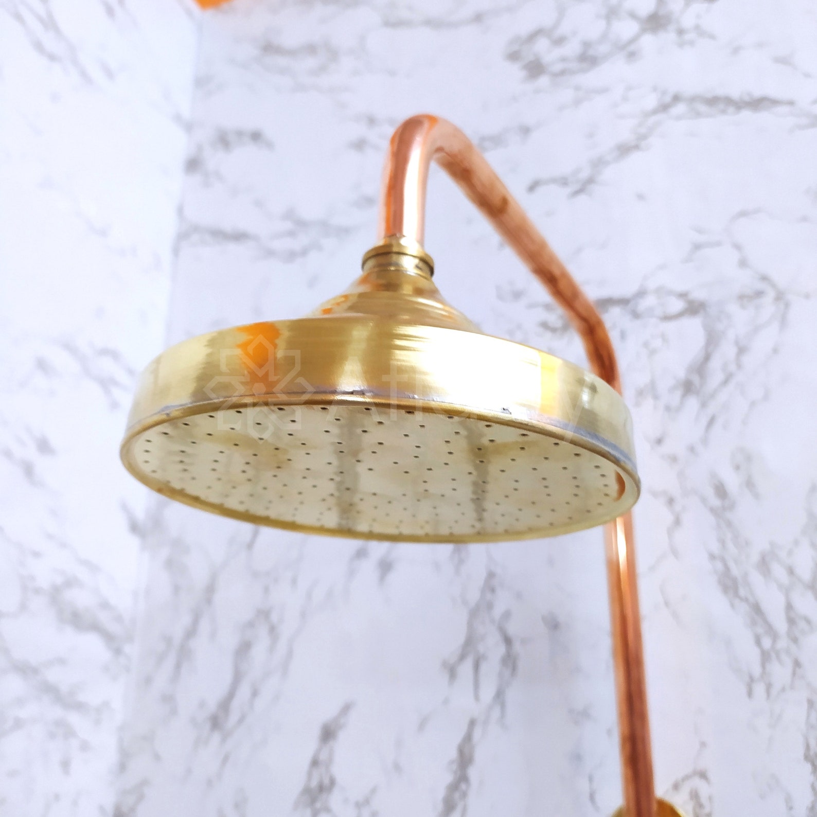 Unlacquered Brass & Copper Shower System With Rain Shower, Solid ...