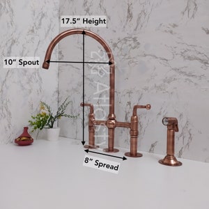 Antique Copper Kitchen Bridge Faucet With Sprayer and Cold Water Faucet ...