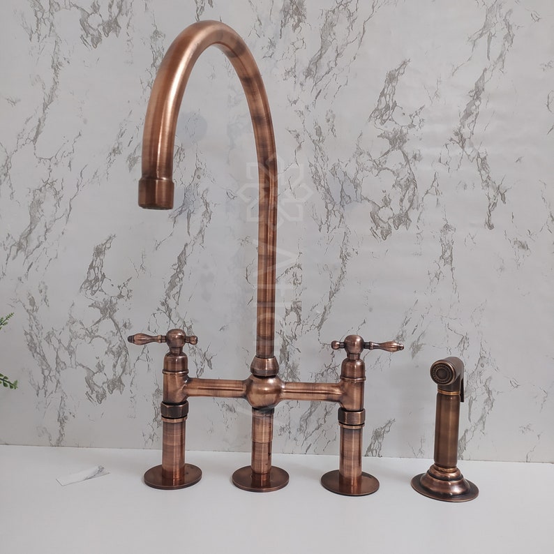 Copper Kitchen Bridge Faucet Copper Tap With Lever Handle - Etsy
