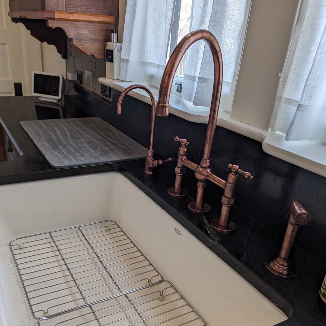 Antique Copper Kitchen Bridge Faucet With Sprayer and Cold Water Faucet ...