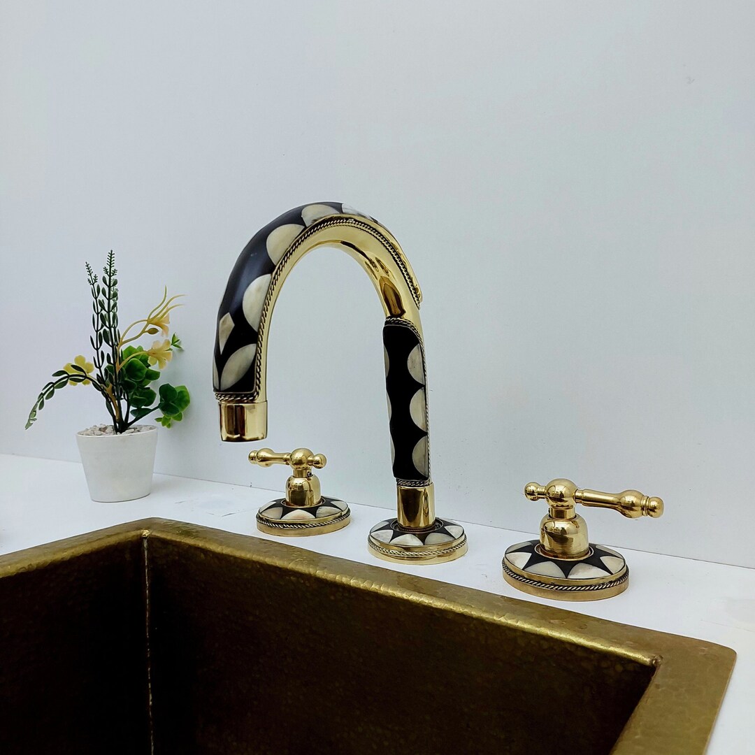 Unlacquered Brass Bathroom Faucet, Resin Inlay, Deck Mounted Lever ...