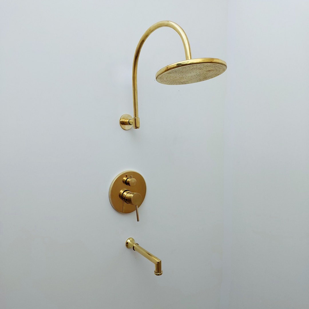 Unlacquered Brass Concealed Shower System - Round Rain Shower Head ...