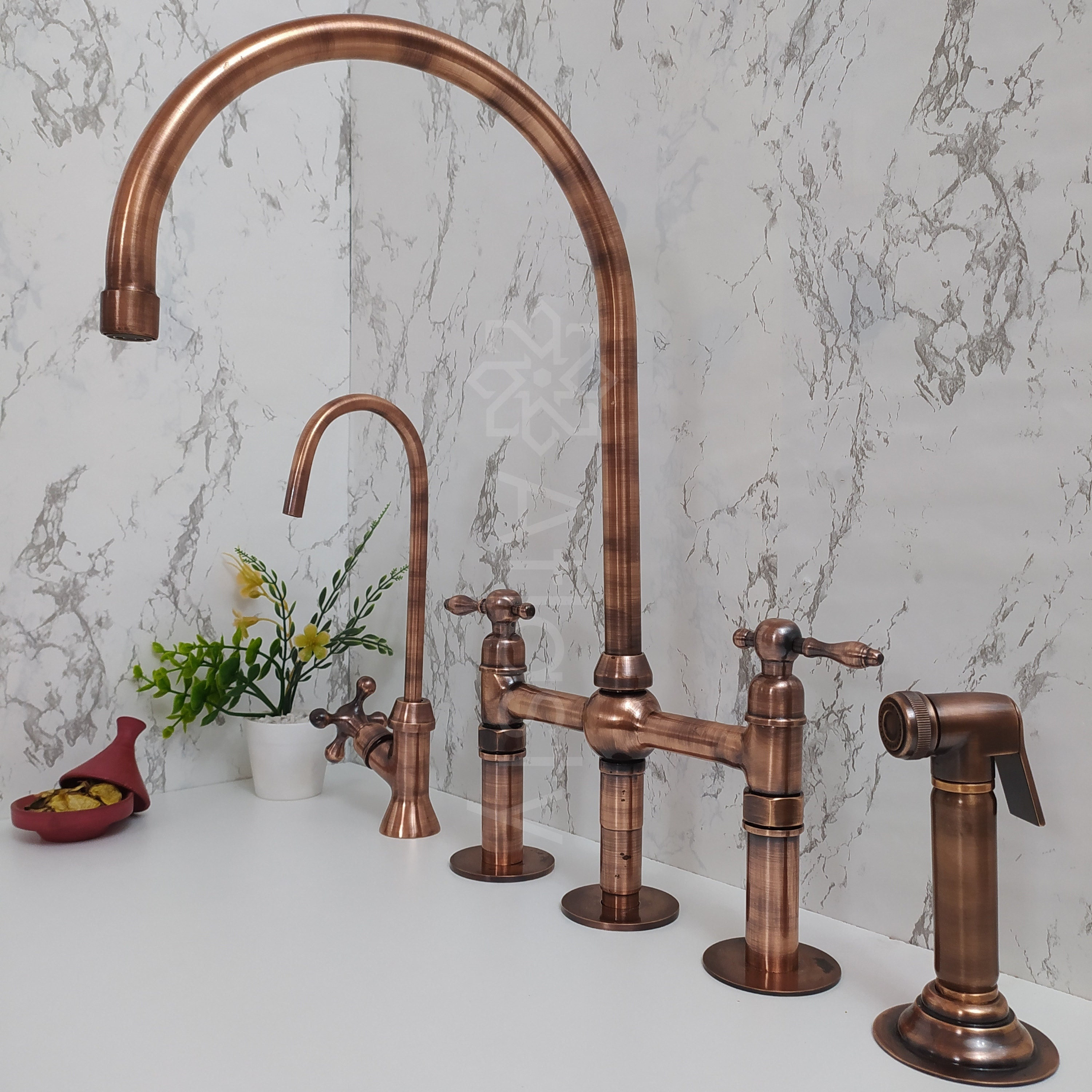 Copper Kitchen Bridge Faucet Copper Tap With Lever Handle - Etsy