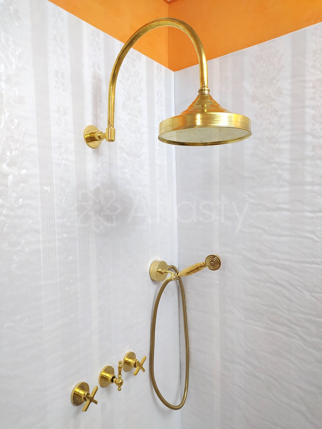 Unlacquered Brass Shower System – Dome Head, Handheld, 3 Handles - Etsy