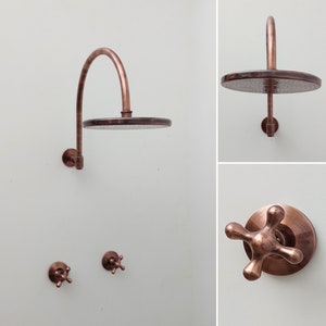 Antique Shower System With Copper Finish & Round Rain Shower Head - Etsy