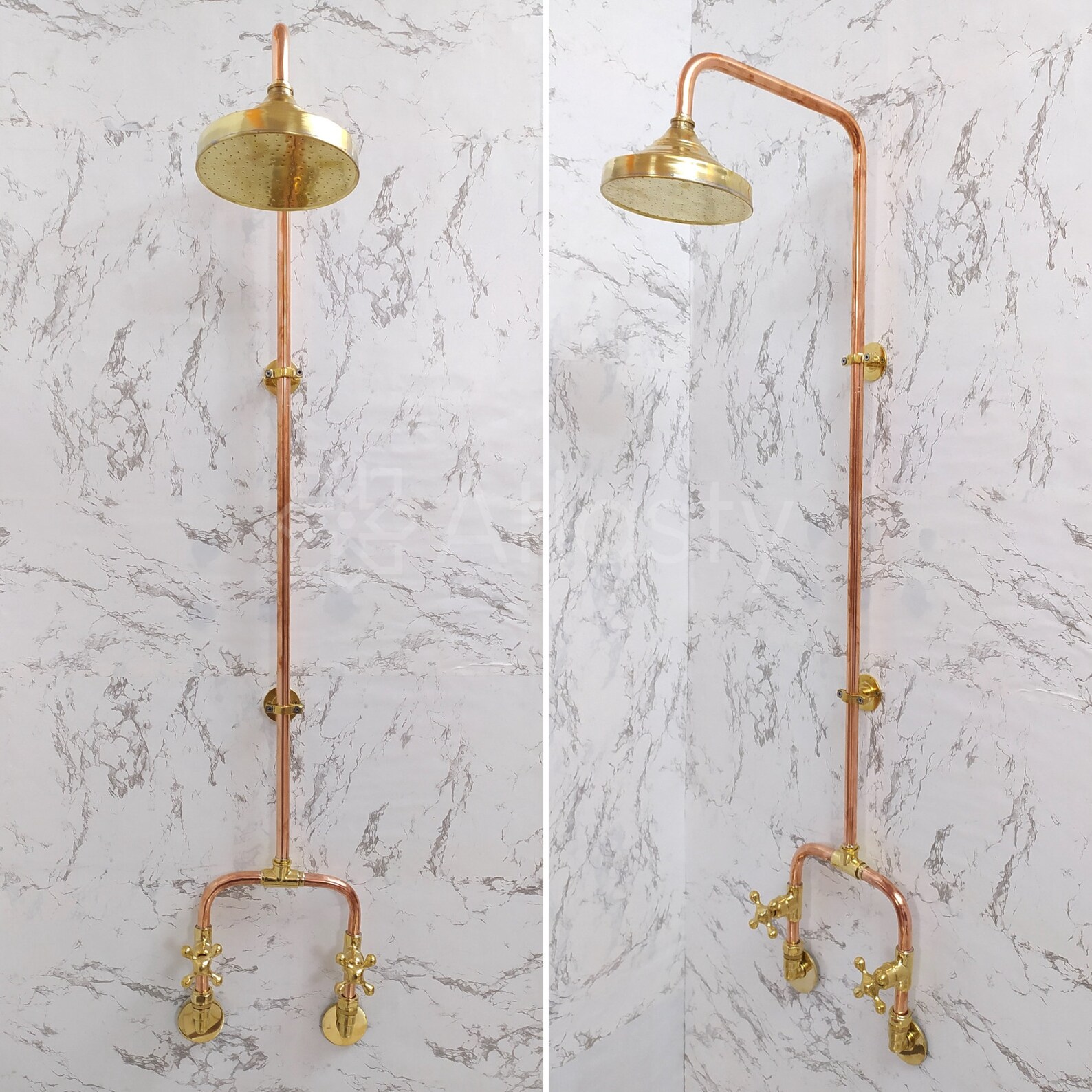 Unlacquered Brass & Copper Shower System With Rain Shower, Solid ...