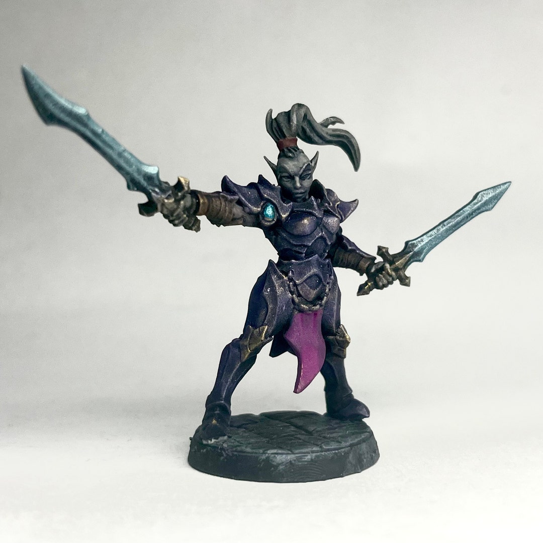Painted Miniature, Female Dark Elf Fighter, Dual Wield, Artisan Guild ...