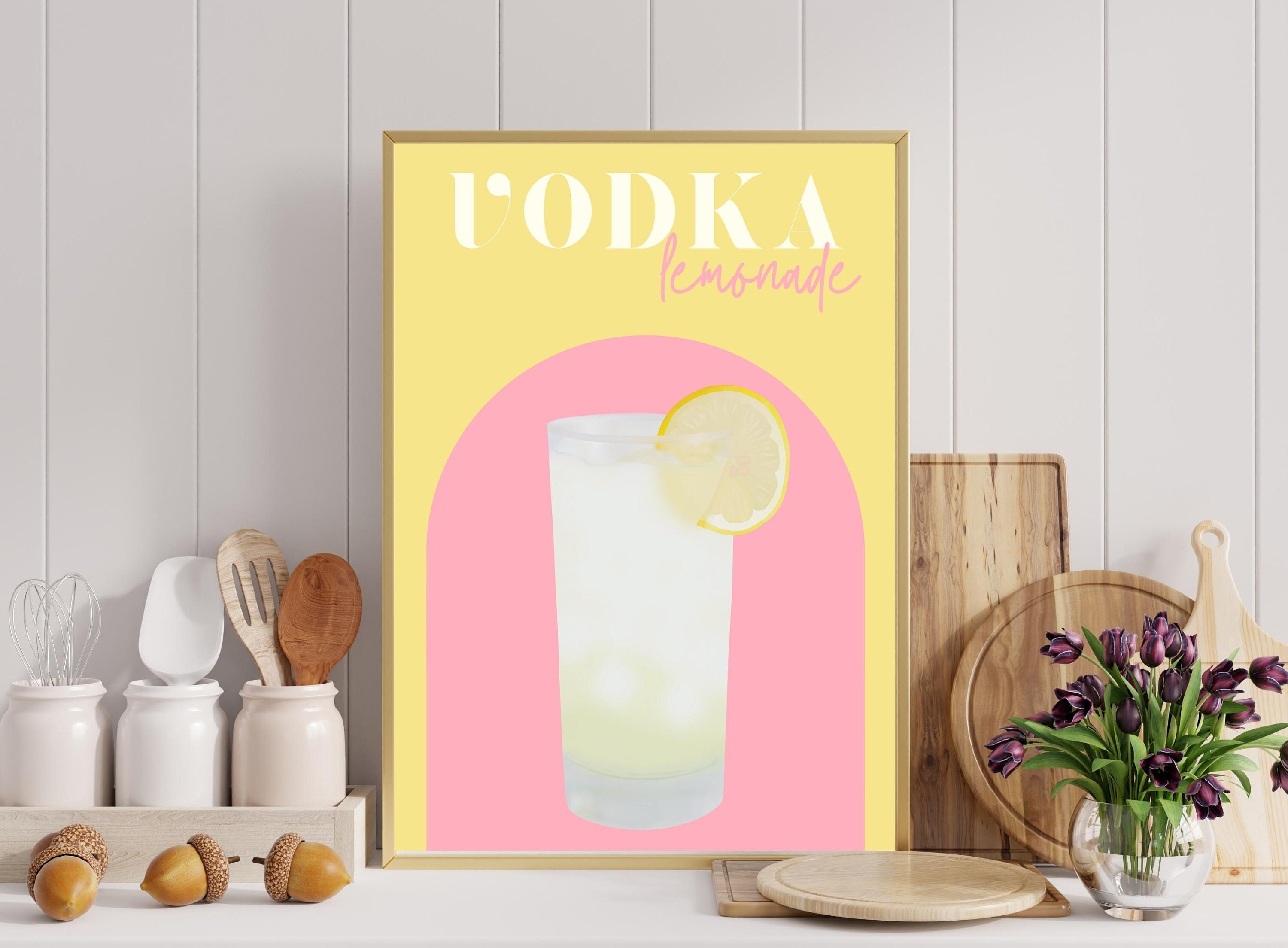 Vodka Lemonade Poster Bar Cart Decor Retro Cocktail Print Instant ...