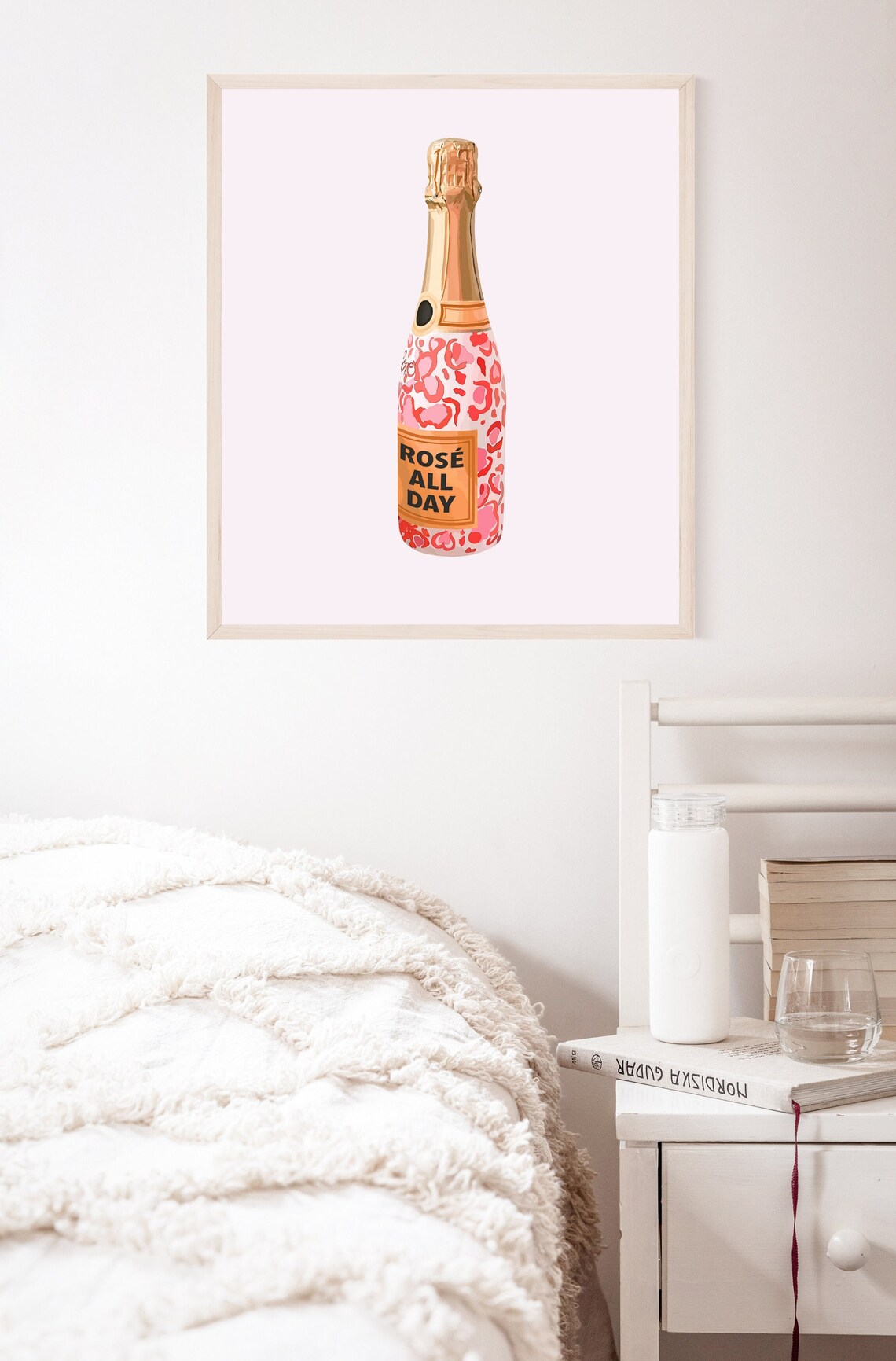 Rosé Wine Poster Bar Cart Decor Wine Bottle Art - Etsy