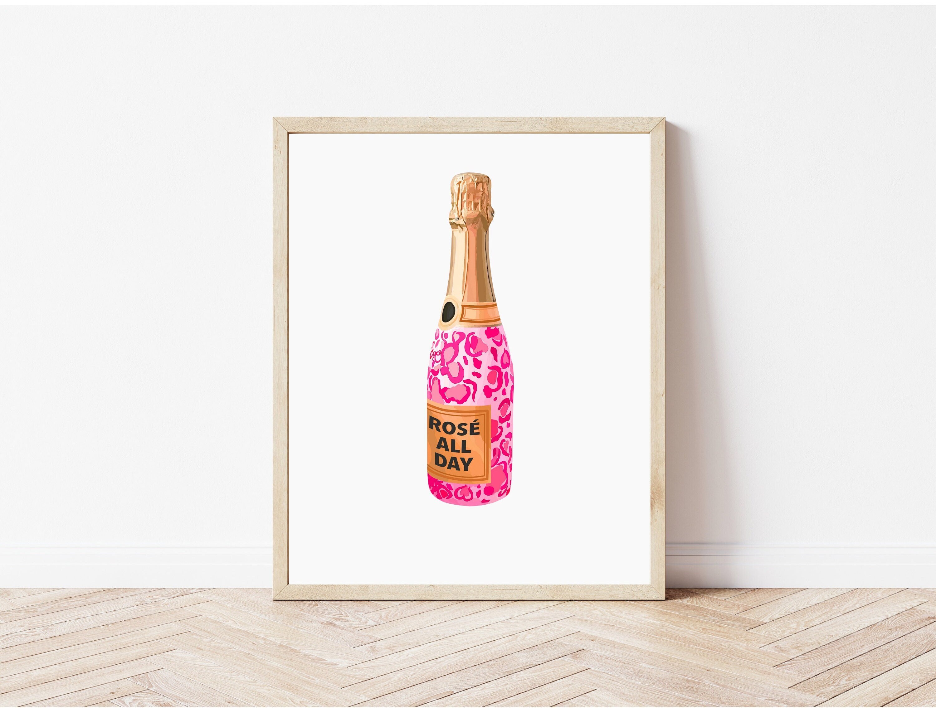 Rosé Wine Poster Bar Cart Decor Wine Bottle Art - Etsy