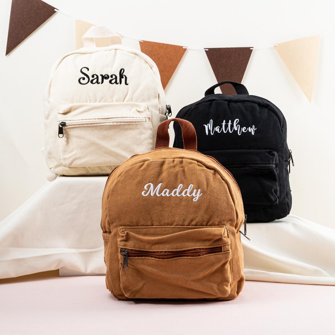 Personalized Canvas Kids Backpack: Embroidered Toddler Book Bag - Etsy