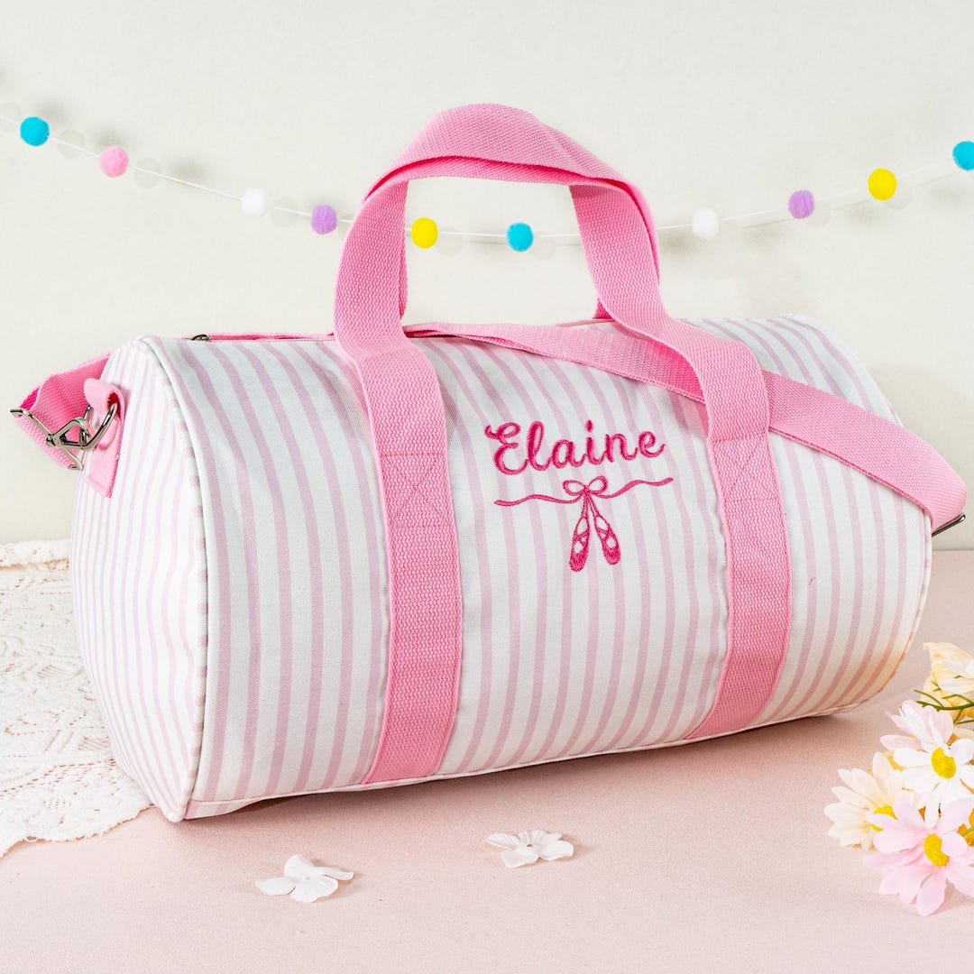 Personalized Ballet Bag: Striped Dance Duffle, Embroidered Ballerina ...