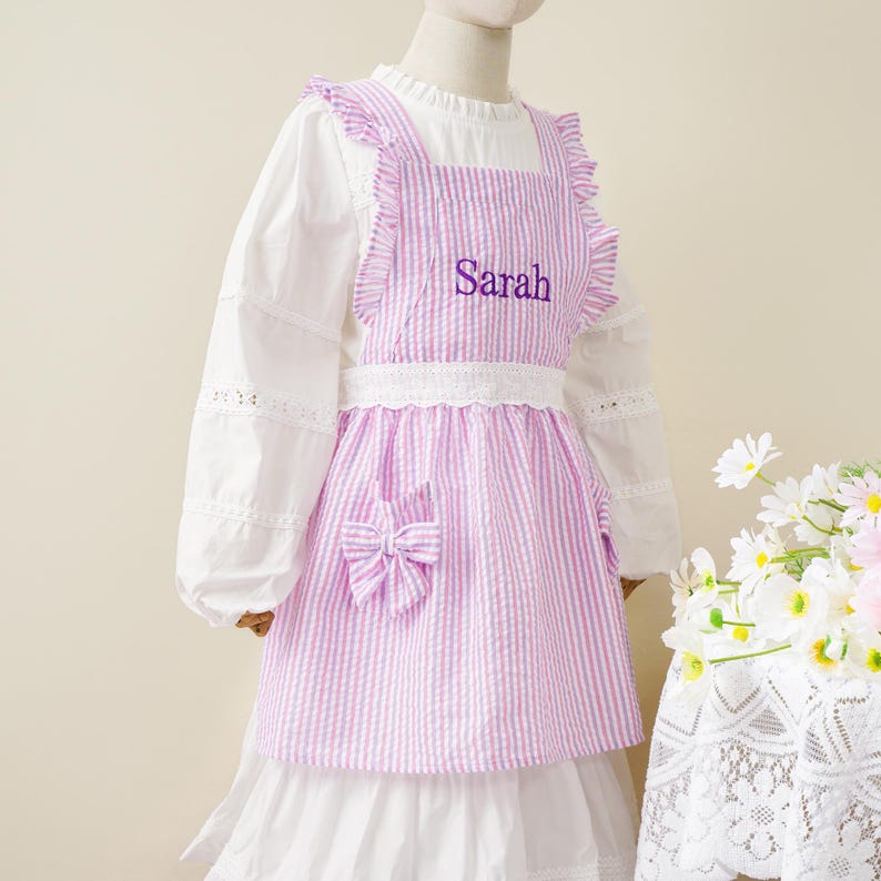Personalized Kid’s Apron: Toddler Cooking Pinafore With Bow Pockets ...