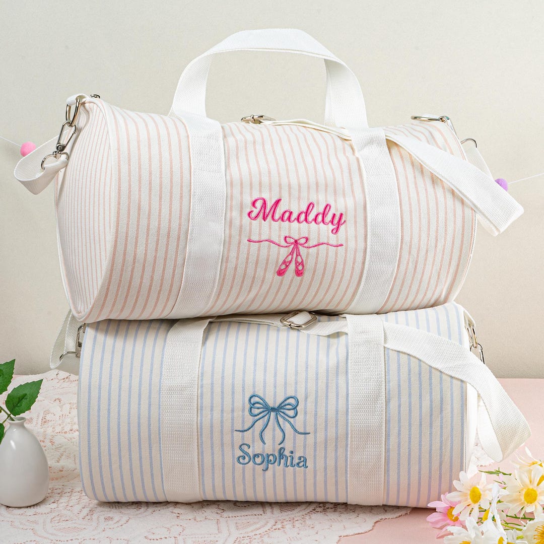 Personalized Girls Dance Bag: Embroidered Ballet Shoes, Cotton Canvas ...