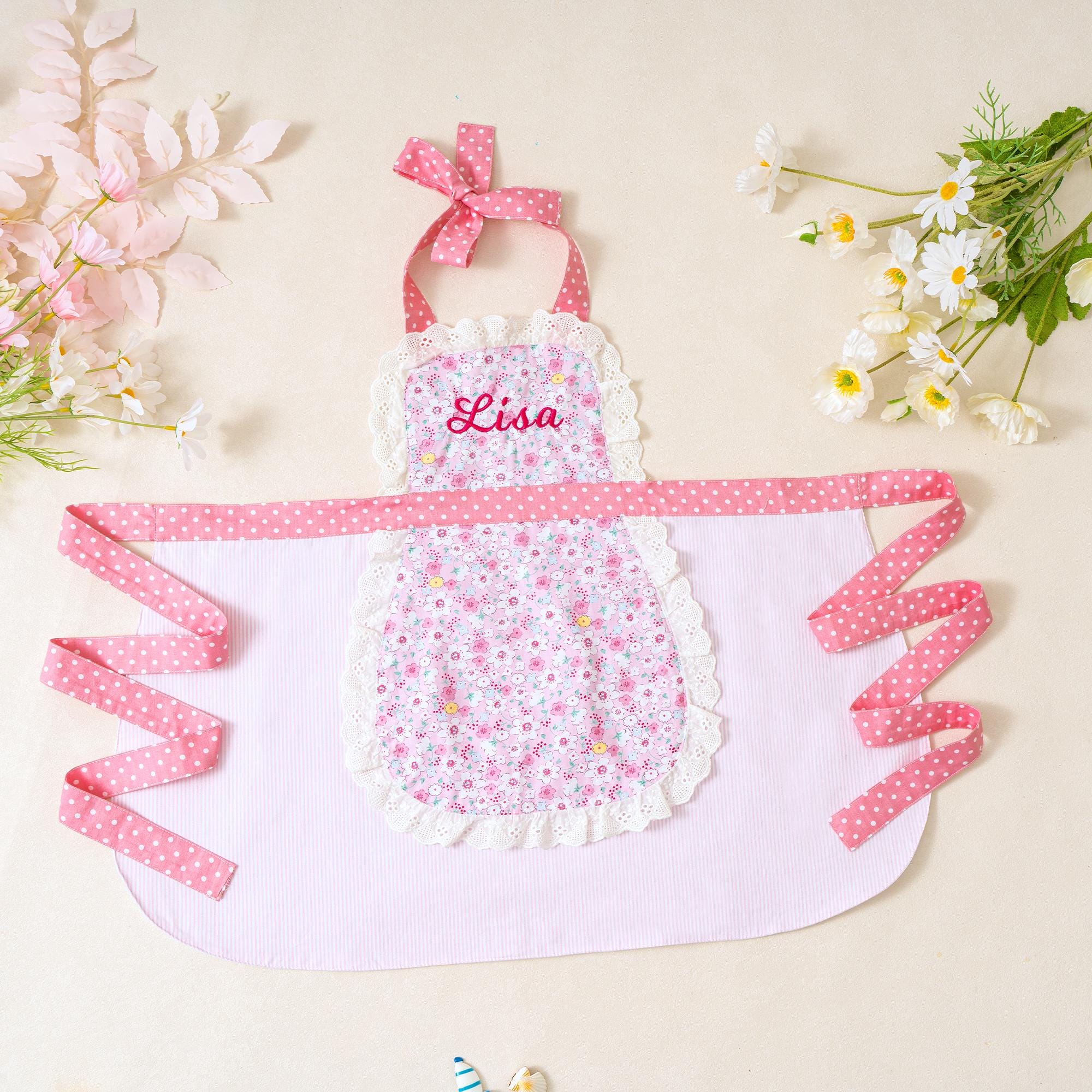 Personalized Kids Apron: Pink Floral Cotton Apron, Toddler Cooking ...
