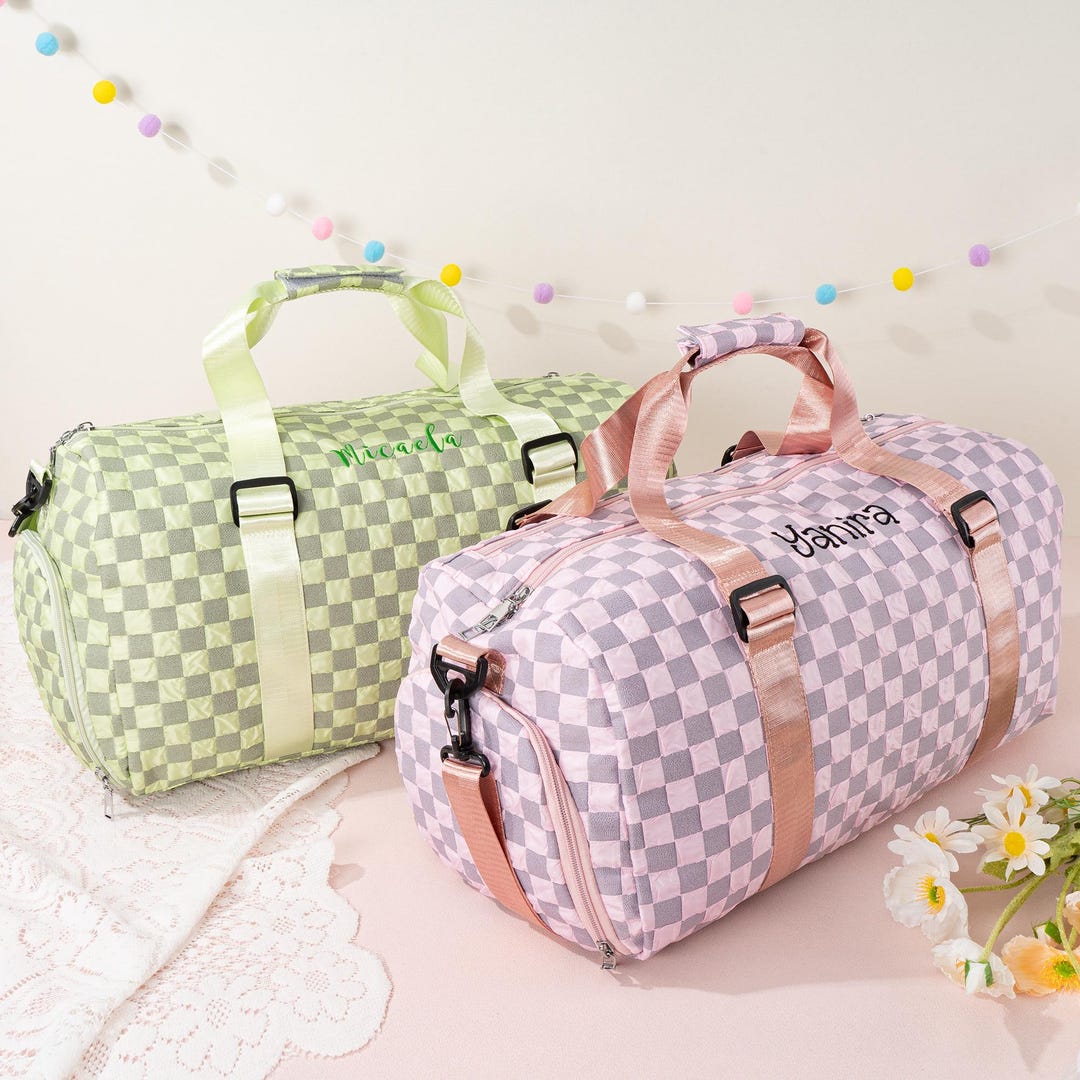 Personalized Checkered Duffle Bag: Oxford Cloth Travel Tote, Gift for ...