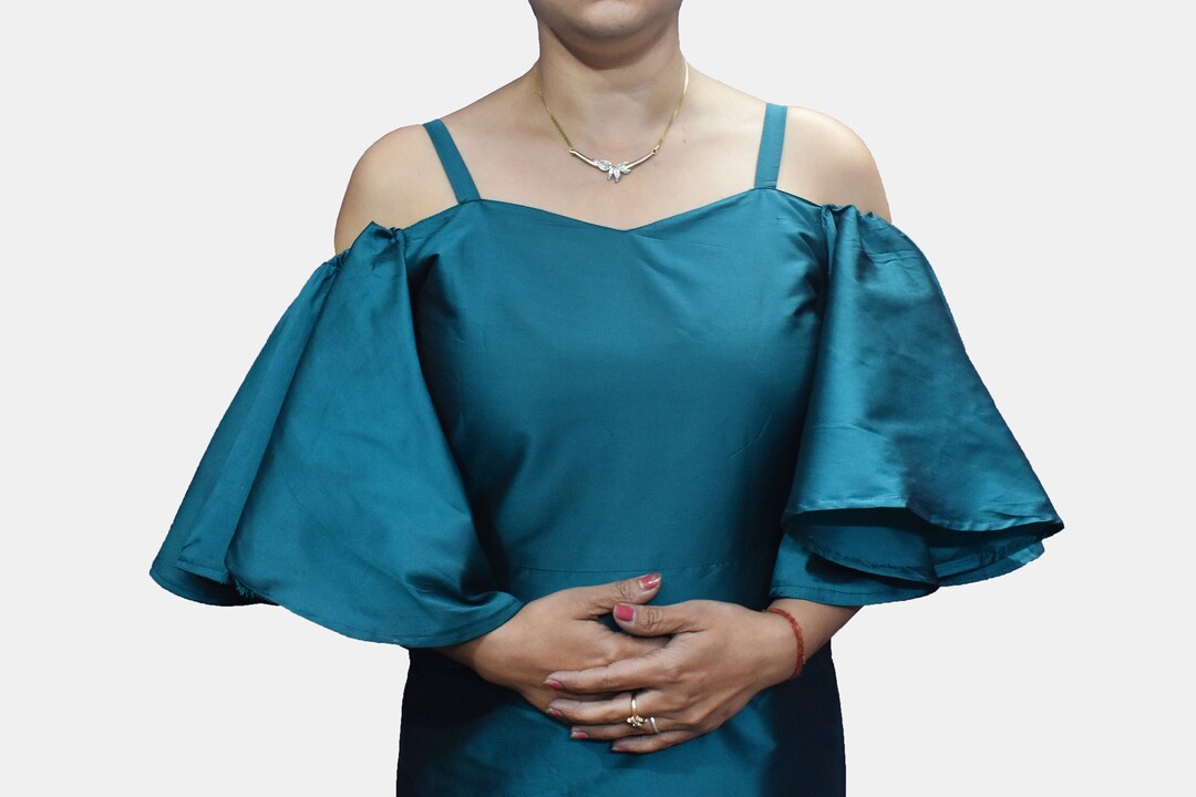 Dress to Impress..ruffle Teal..tag.. Handmade..made of COTTON Silk ...