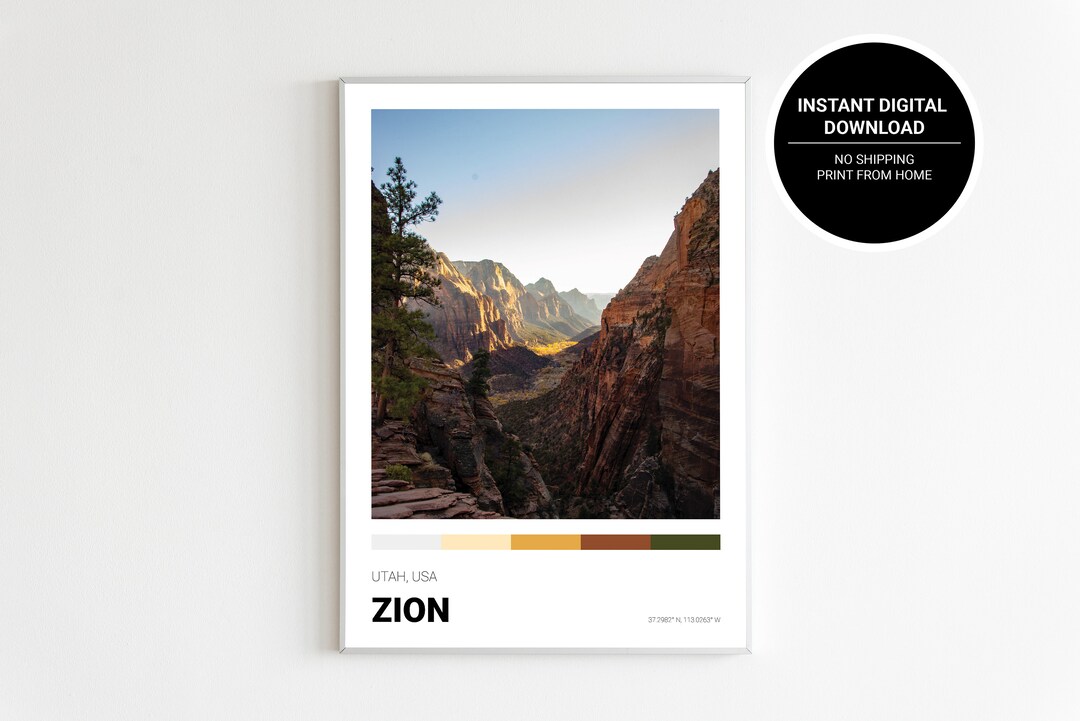 Zion National Park Poster, Utah Printable Wall Art, Mountain Trail Hike ...