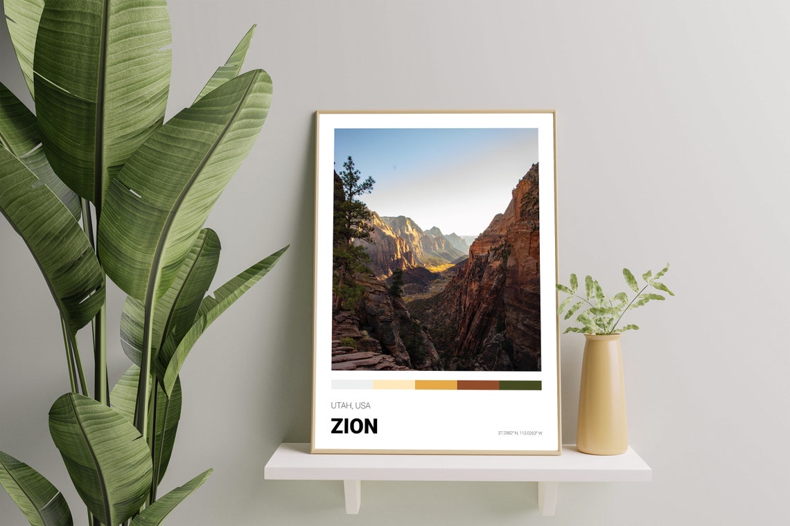 Zion National Park Poster, Utah Printable Wall Art, Mountain Trail Hike ...