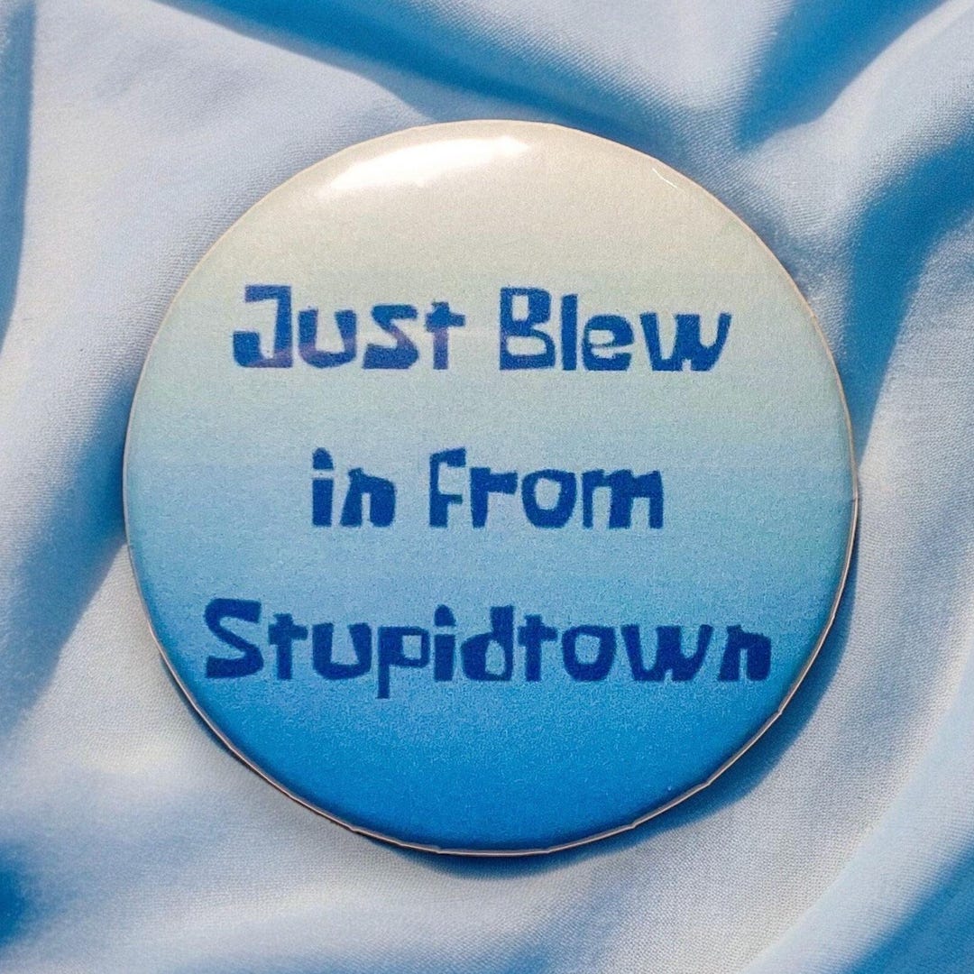 Just Blew in From Stupidtown Buttons |2.25in,funny Pins, Funny Buttons ...