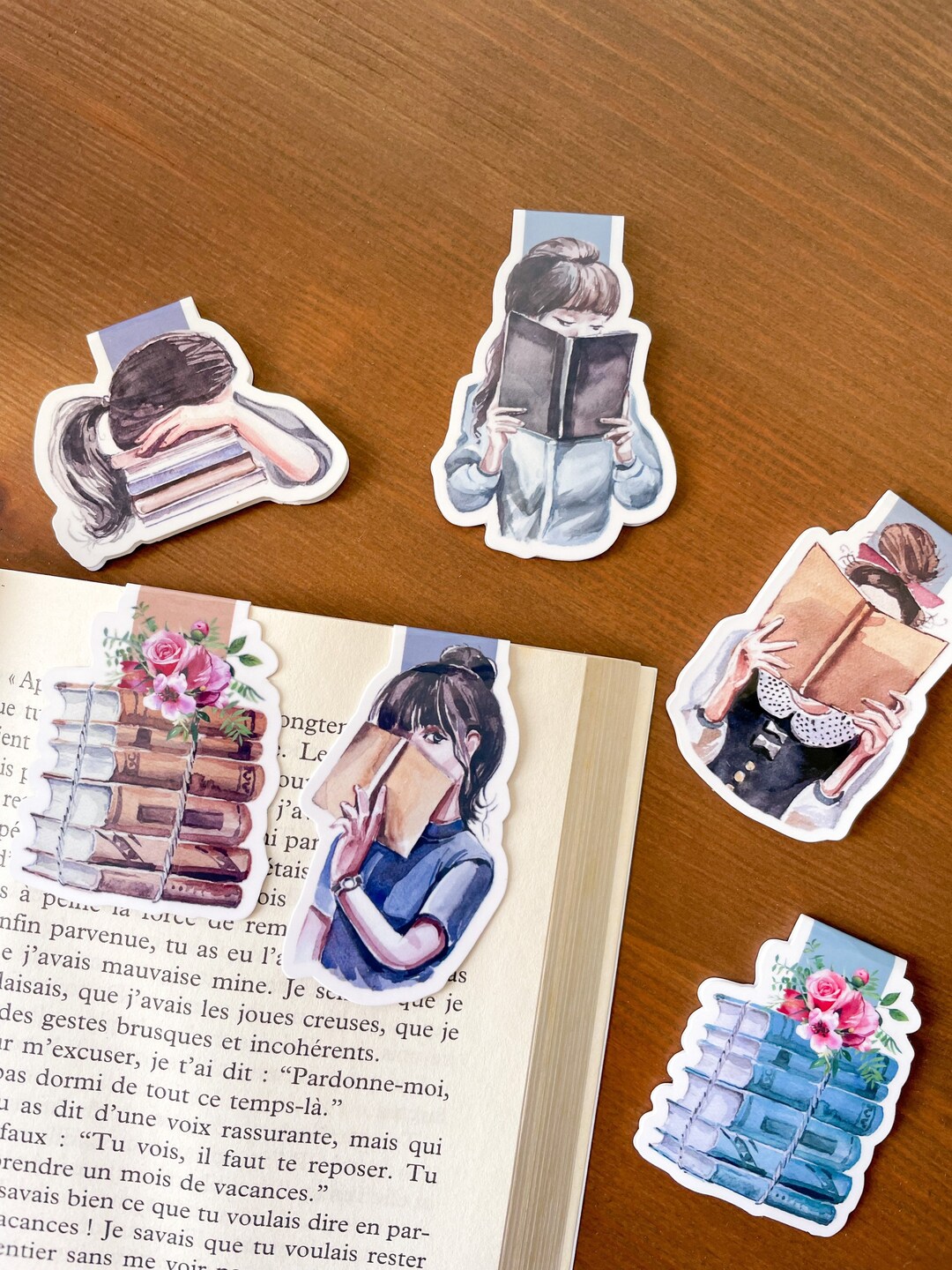 Girls Reading 2 Magnetic Bookmarks Booklover Books - Etsy