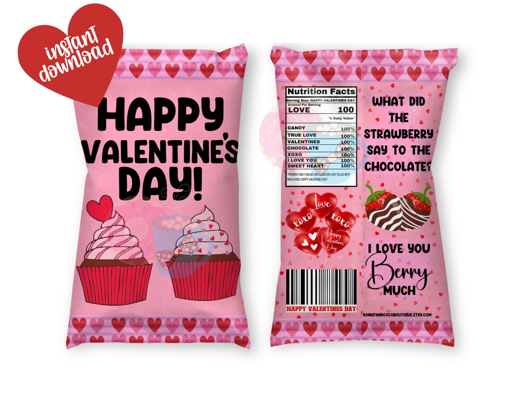 Happy Valentine's Day Chip Bag Wrapper| Cupcake Valentines Day Design ...