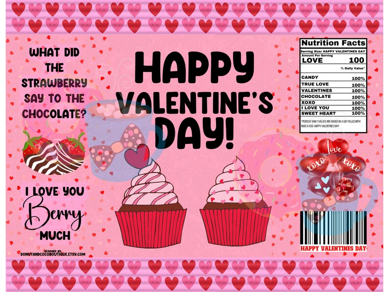 Happy Valentine's Day Chip Bag Wrapper| Cupcake Valentines Day Design ...