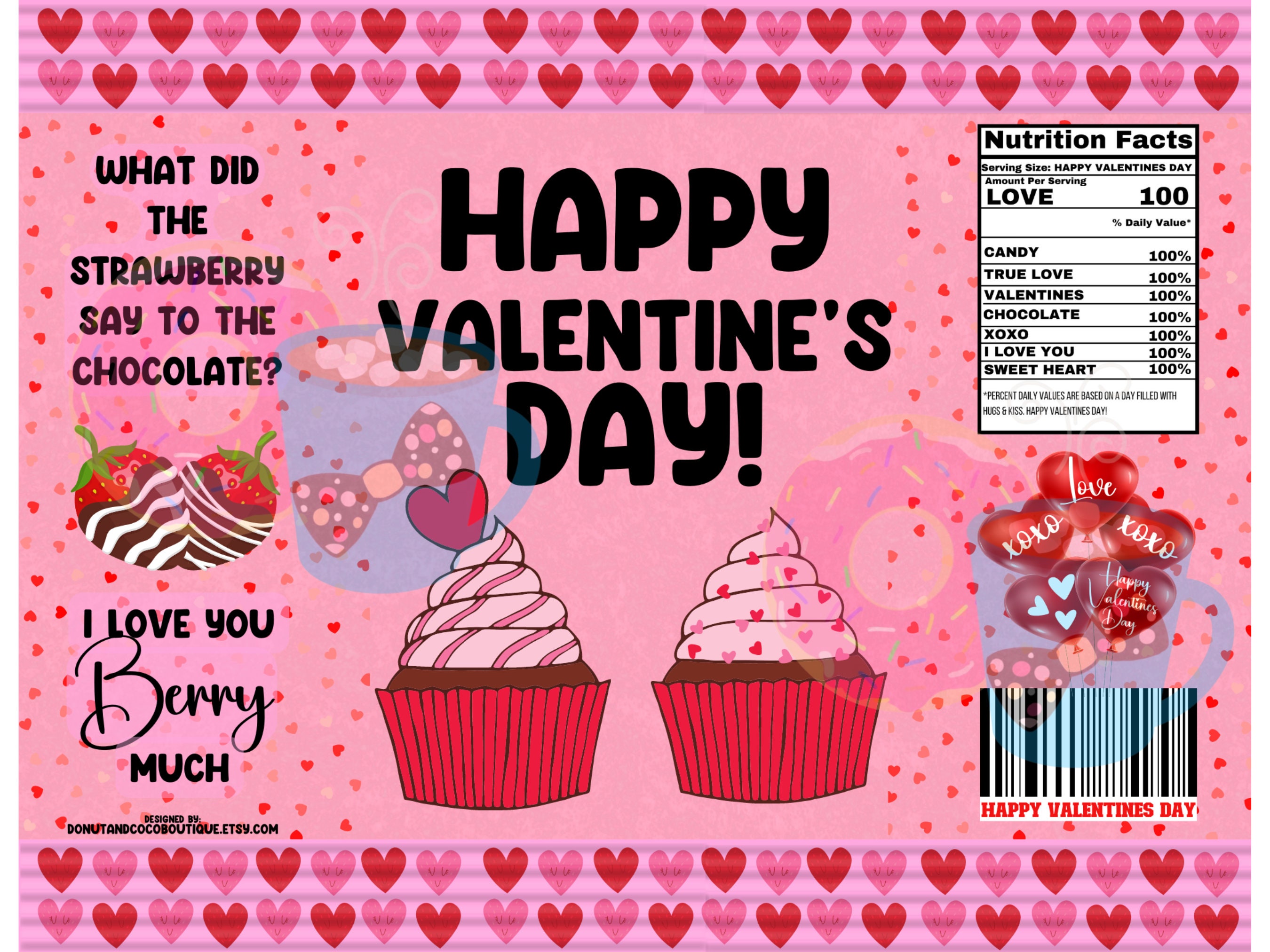 Happy Valentine's Day Chip Bag Wrapper| Cupcake Valentines Day Design ...