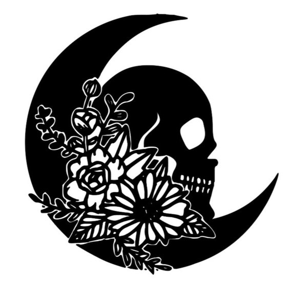 Floral Moon and Skull SVG | Etsy