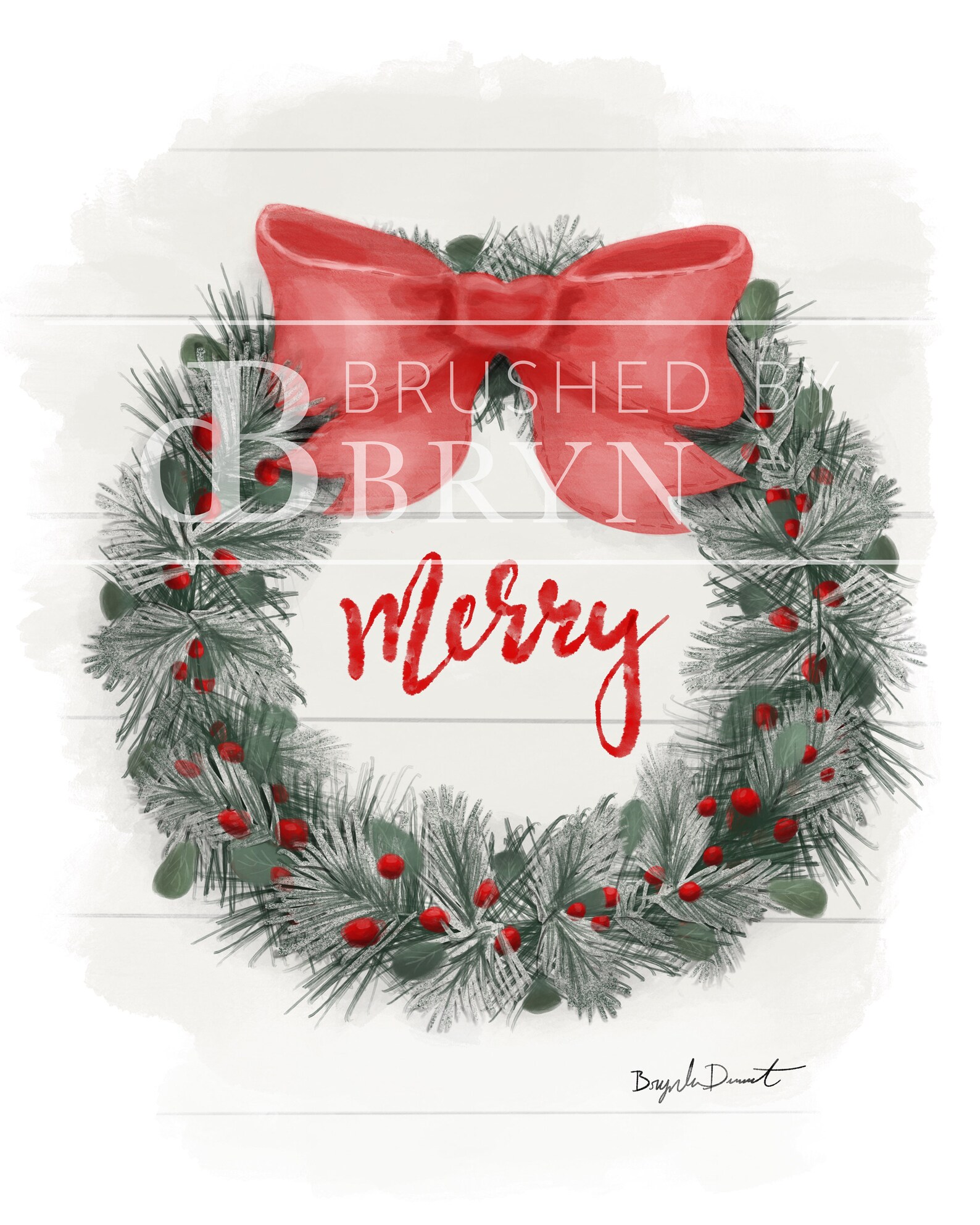 Merry Wreath Watercolor Digital Print - Etsy