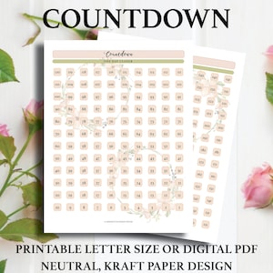 COUNTDOWN, Printable or Digital PDF, 2 Pages, Letter Size, Watercolor ...