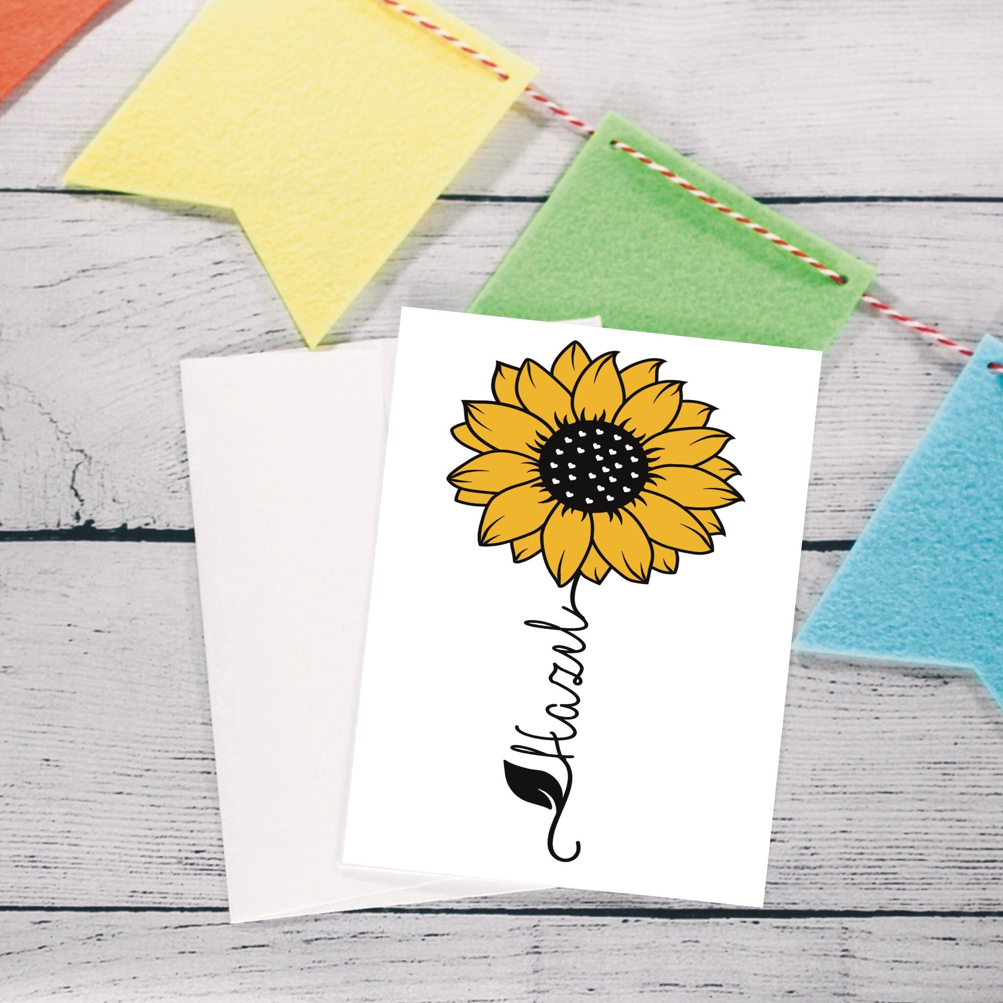 Sunflower Card, Birthday Card for Her, Personalised Name Card, Flower ...