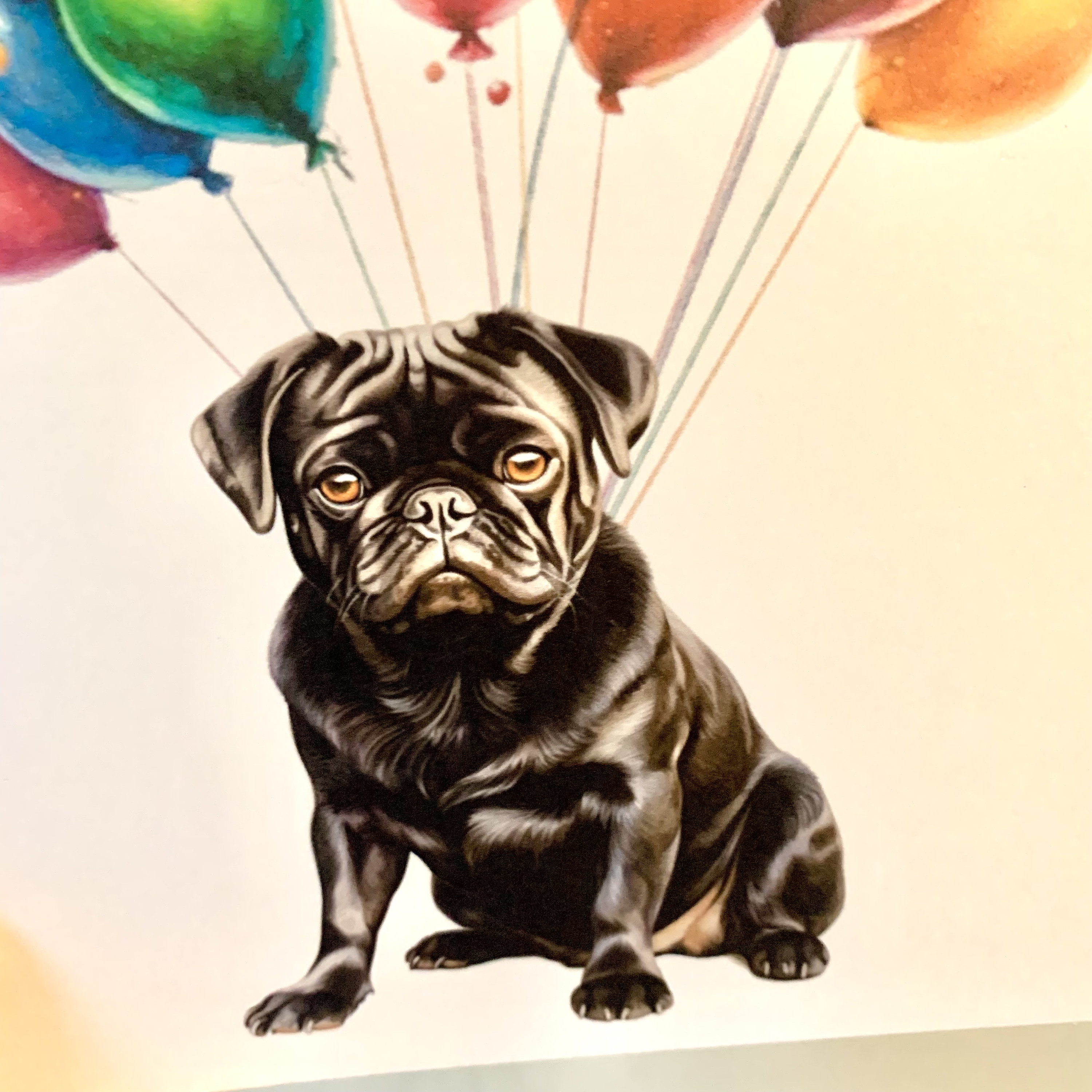 Black Pug Birthday Card, Card From the Dog, Dog With Balloons, Happy ...