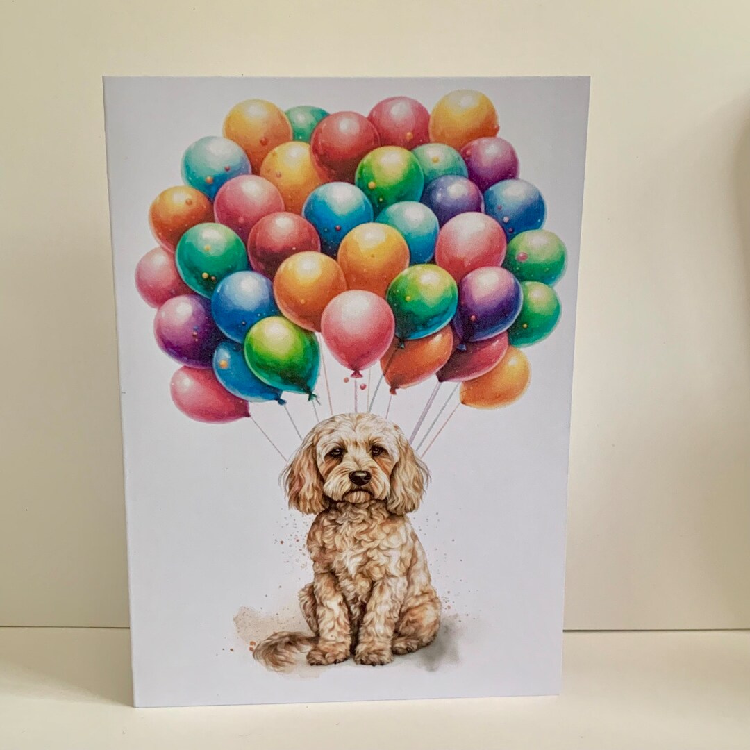 Cream Cockapoo Birthday Card, Card From the Dog, Dog With Balloons ...