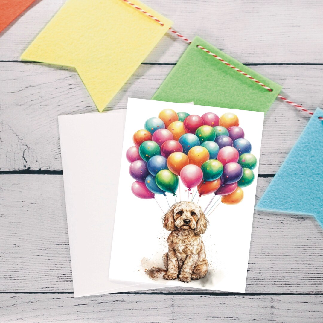 Cream Cockapoo Birthday Card, Card From the Dog, Dog With Balloons ...