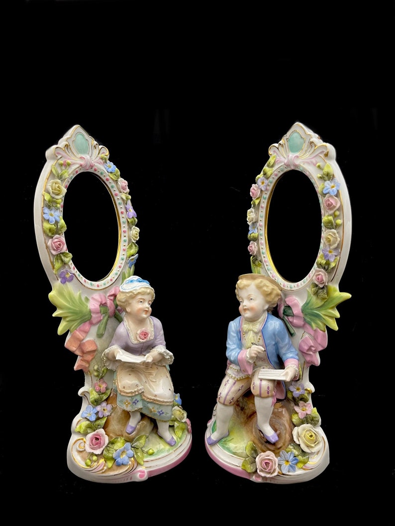 Pair of Dresden Antique Porcelain Cherub Table Mirrors - Etsy