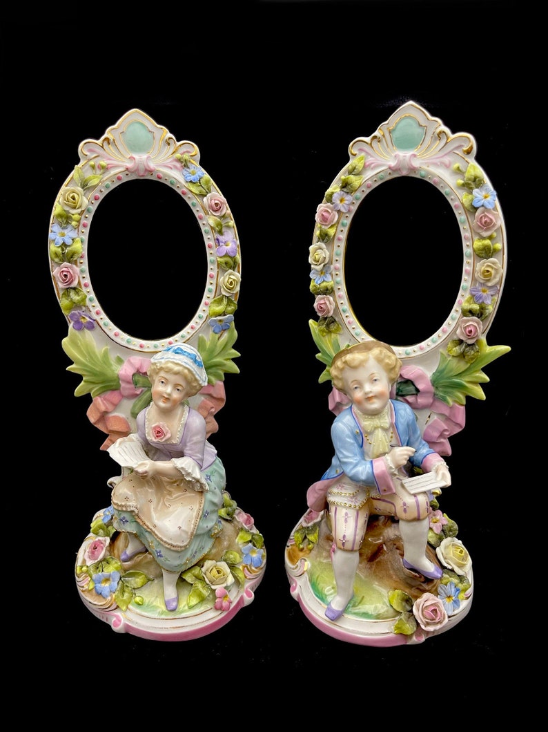Pair of Dresden Antique Porcelain Cherub Table Mirrors - Etsy