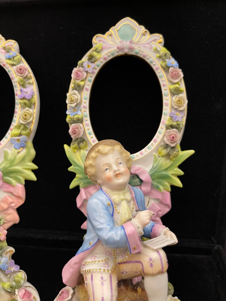 Pair of Dresden Antique Porcelain Cherub Table Mirrors - Etsy