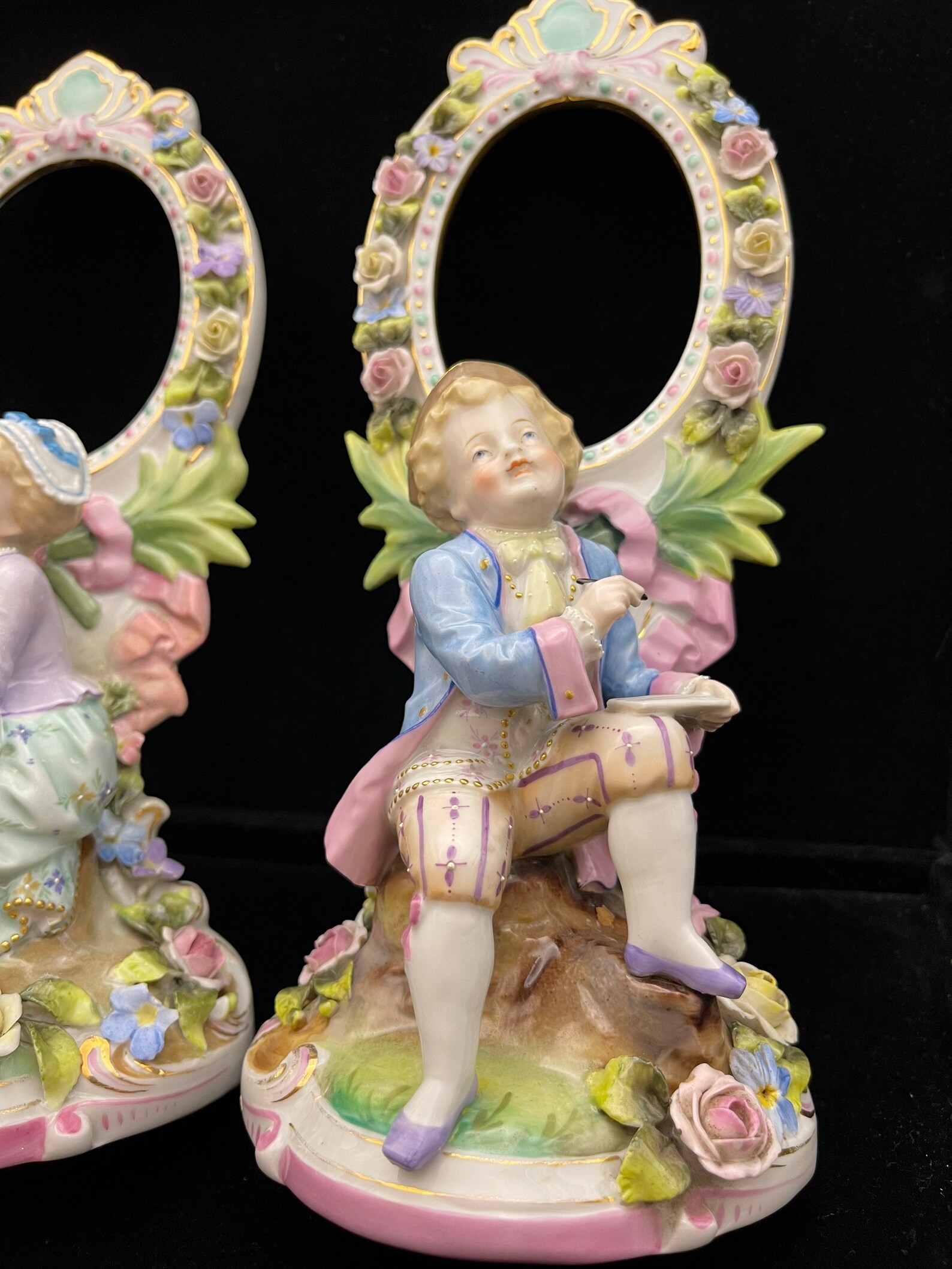 Pair of Dresden Antique Porcelain Cherub Table Mirrors - Etsy