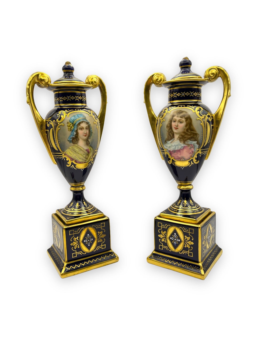 Pair of Royal Vienna Austrian Small Antique Portrait Vases Urns - Etsy