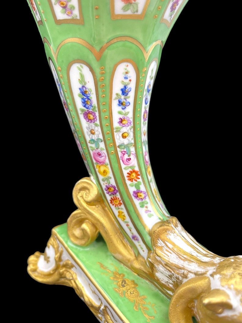 Antique Bourdois & Bloch Paris Porcelain Cornucopia Vase - Handmade and ...