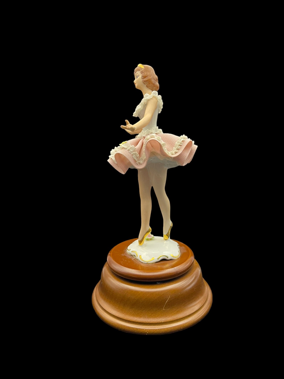 Vintage Handmade German Lace Porcelain Ballerina Figurine With Musical ...