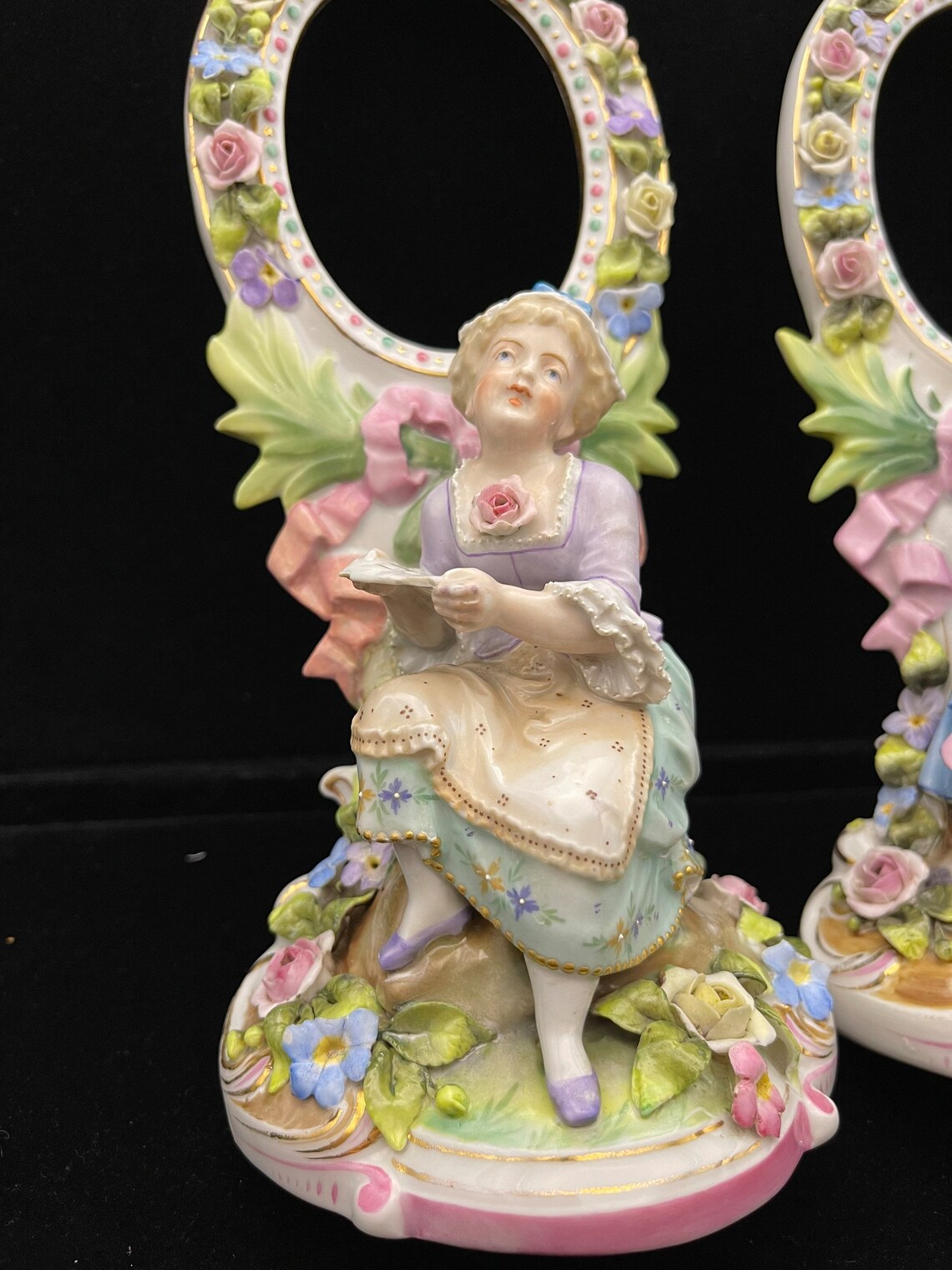 Pair of Dresden Antique Porcelain Cherub Table Mirrors - Etsy