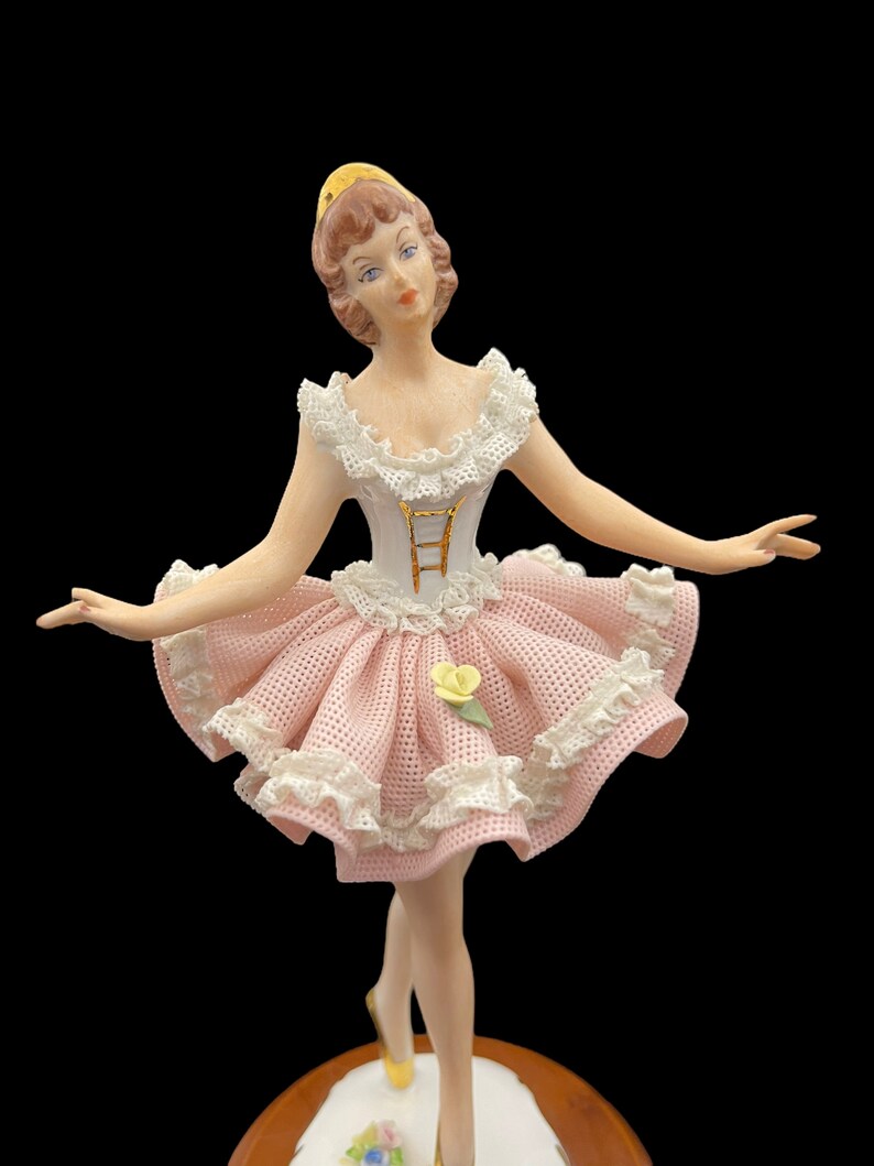 Vintage Handmade German Lace Porcelain Ballerina Figurine With Musical ...